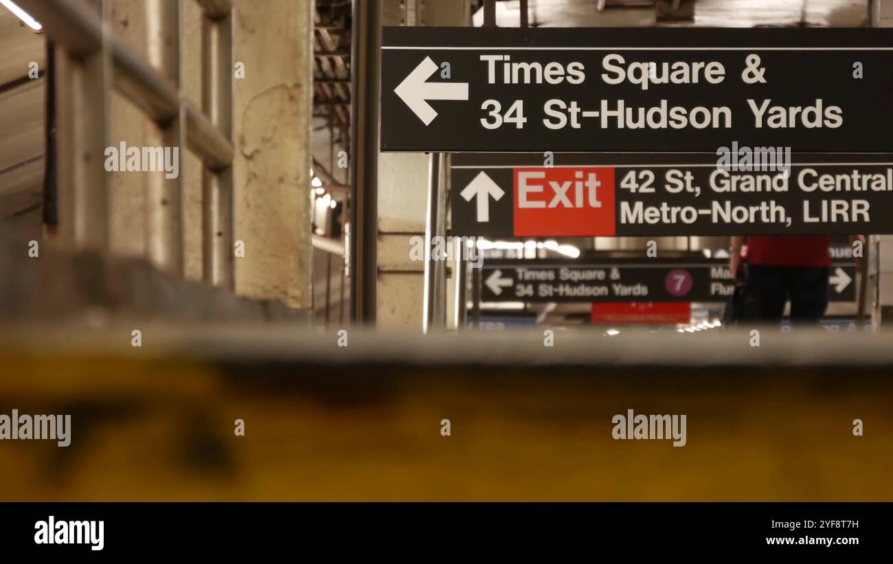 New York subway station interior, underground metropolitan platform ...