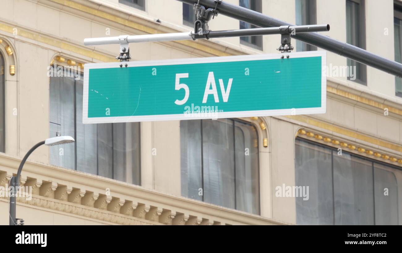 Fifth avenue 5 ave road sign, Manhattan midtown architecture, New York ...