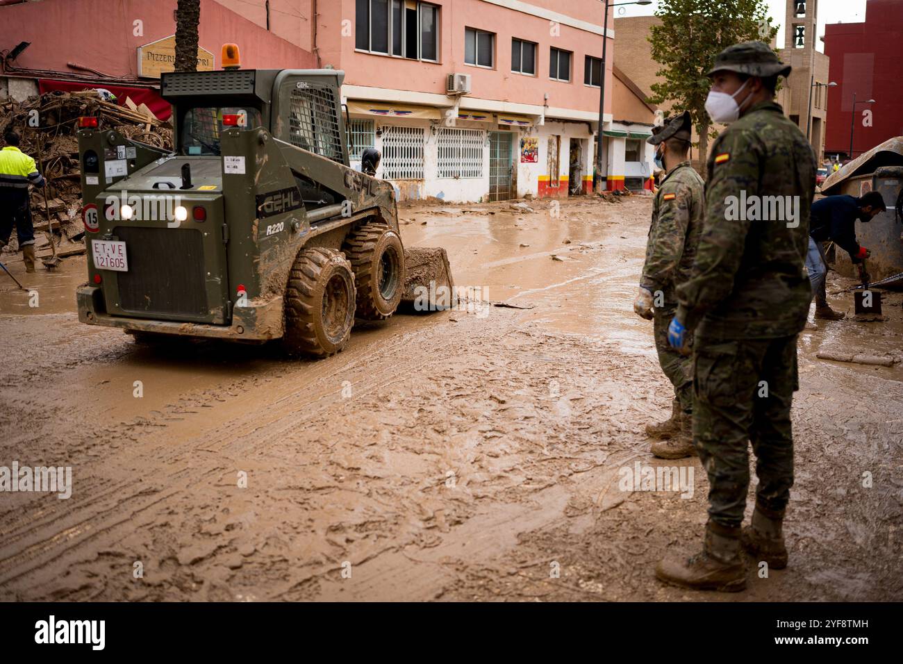 Paiporta, Spain. 03rd Nov, 2024. Military personnel is seen during the ...