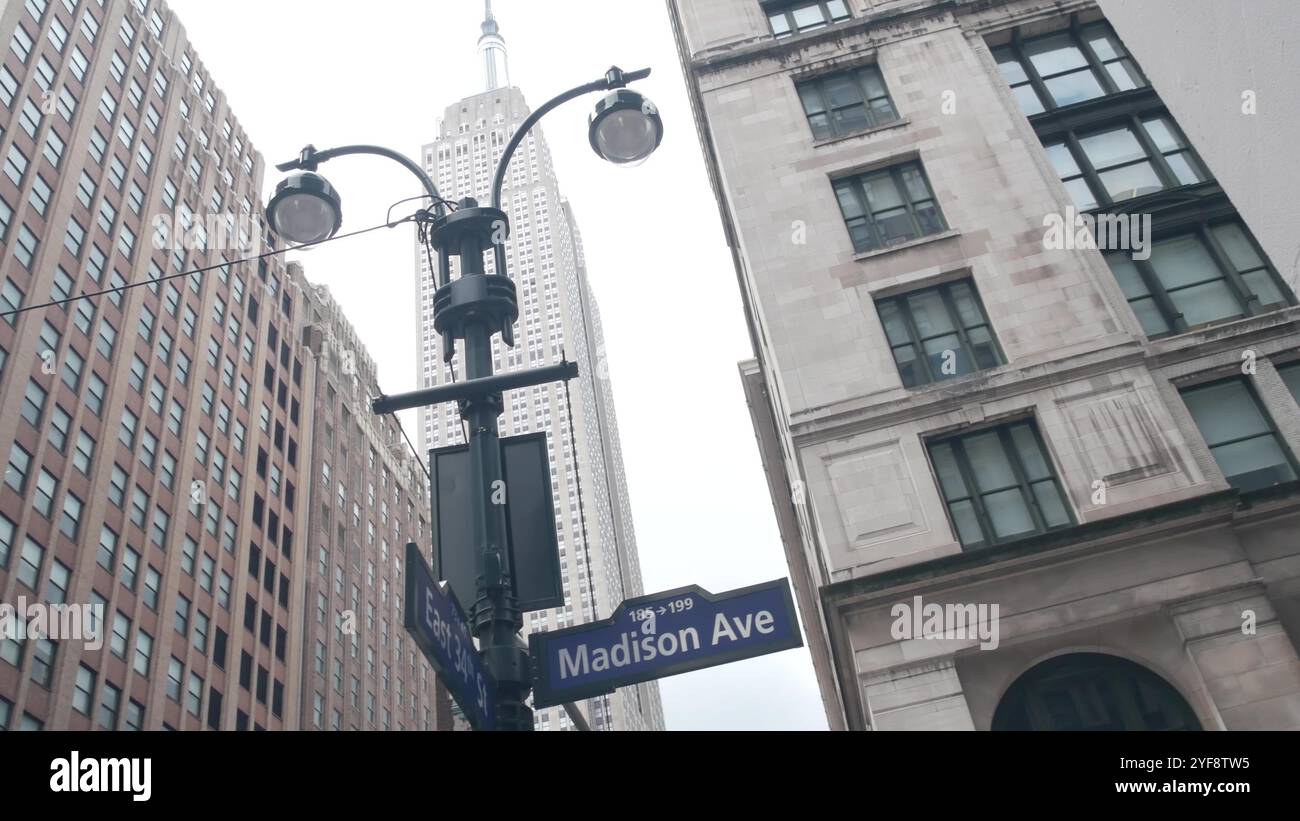 New York City crossroad, street intersection road sign on post. Empire ...