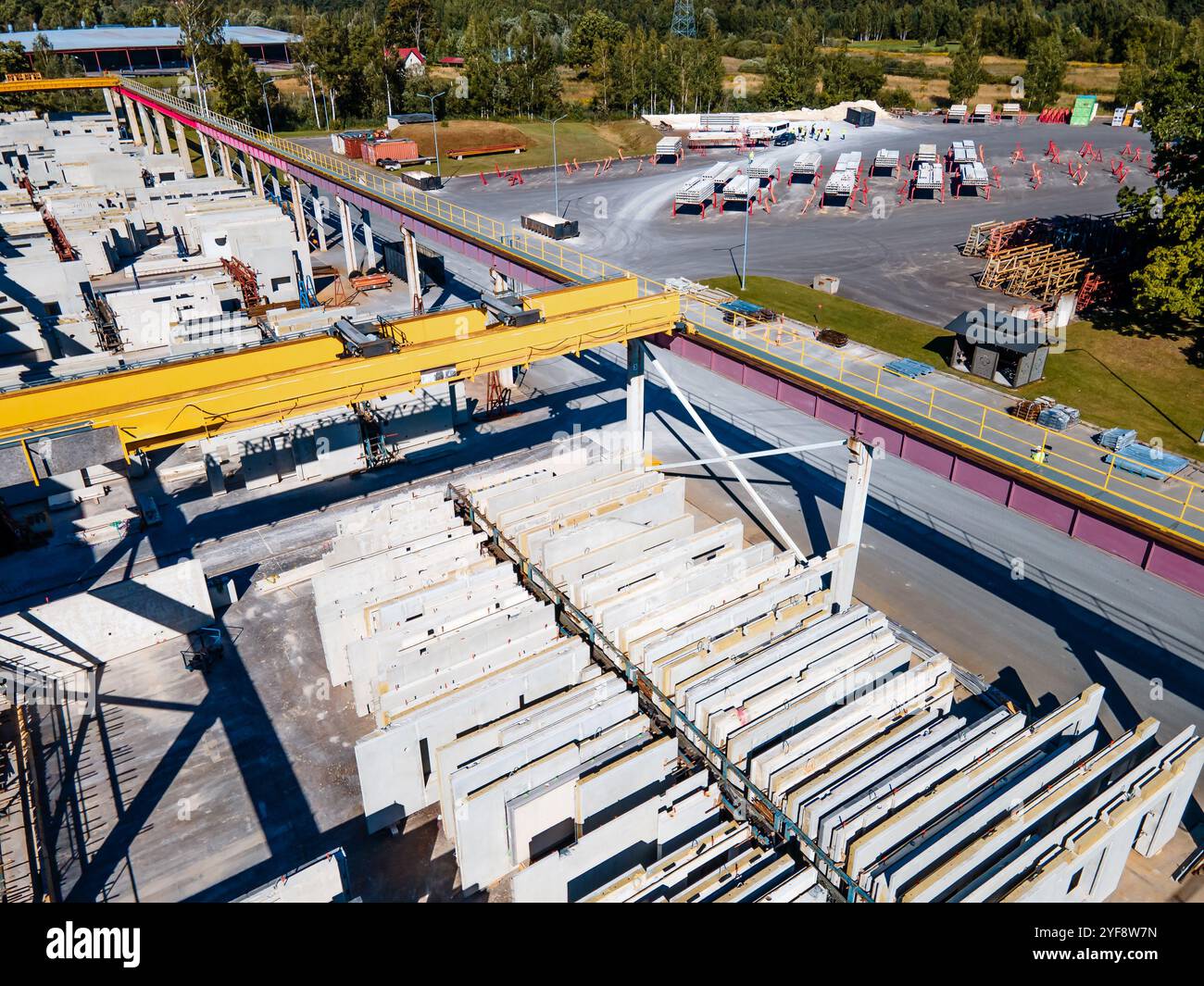 Aerial view of Precast concrete wall panel factory. Transportation ...