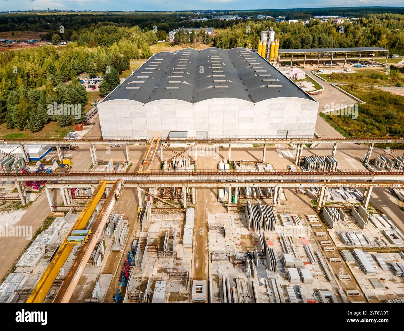 Aerial view of Precast concrete wall panel factory. Transportation ...