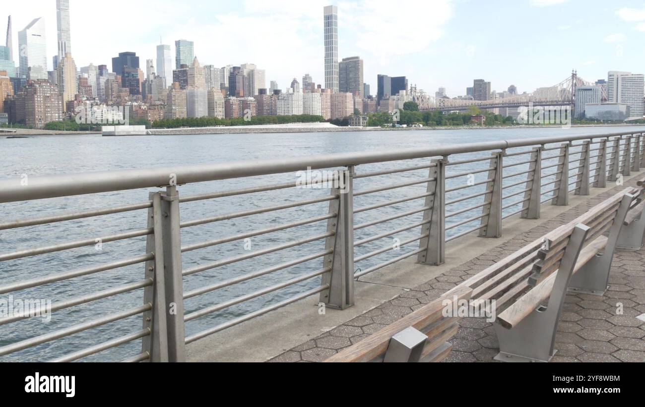 New York City waterfront skyline, Manhattan Midtown buildings ...