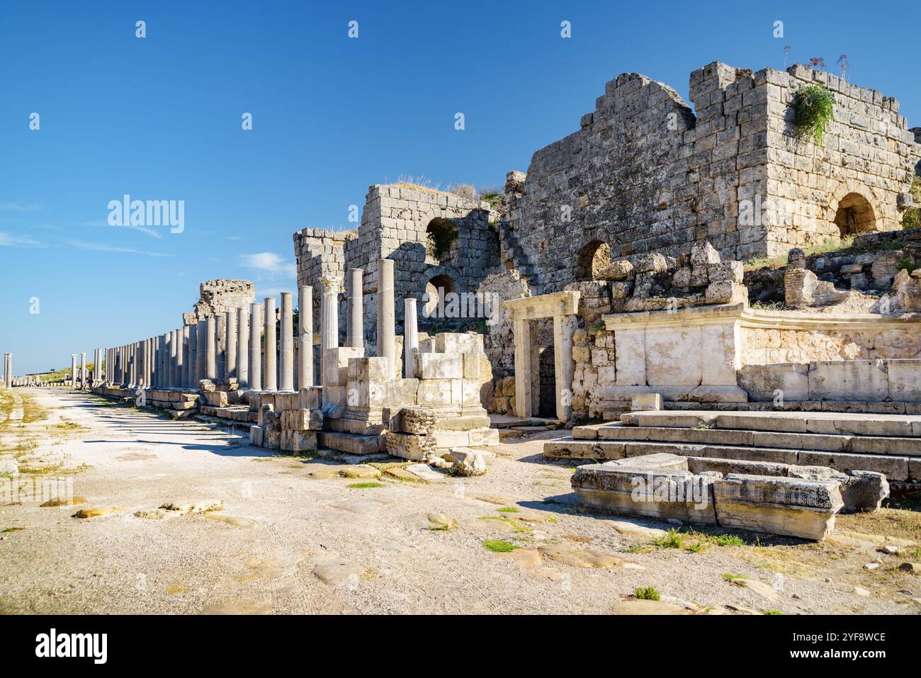 Scenic ruins of the Roman baths in Perge (Perga) at Turkey Stock Photo ...