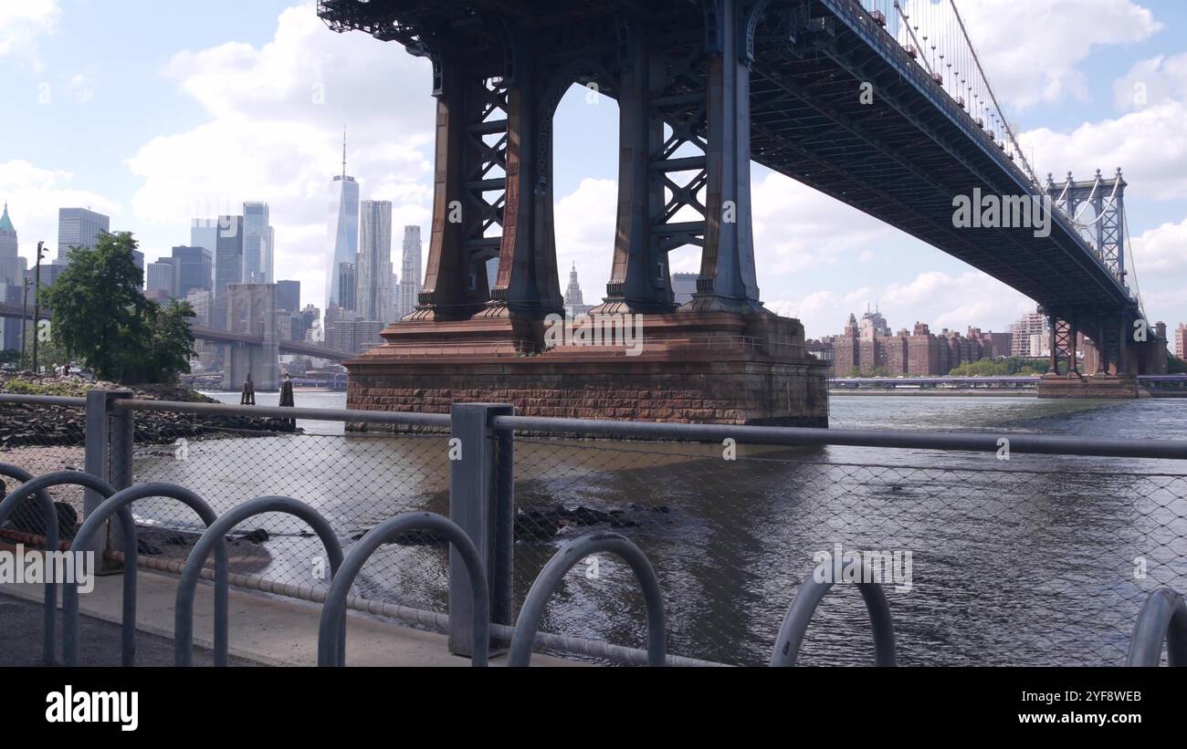 New York City Manhattan Bridge, Brooklyn Dumbo USA. Waterfront ...