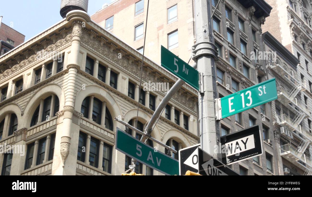 Fifth avenue 5 ave road sign, Manhattan midtown architecture, New York ...