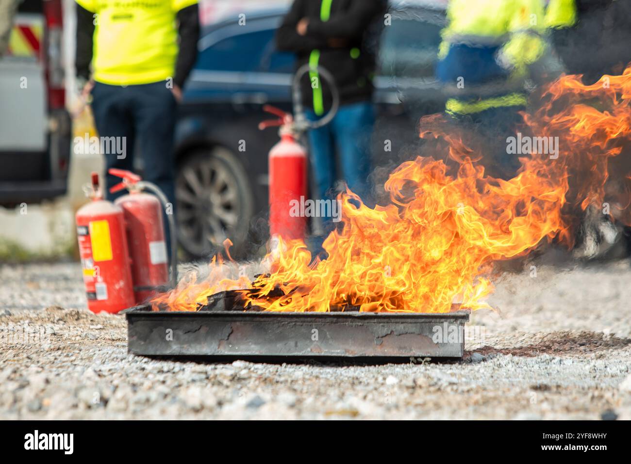 Red tank of fire extinguisher. Overview of a powerful industrial fire ...