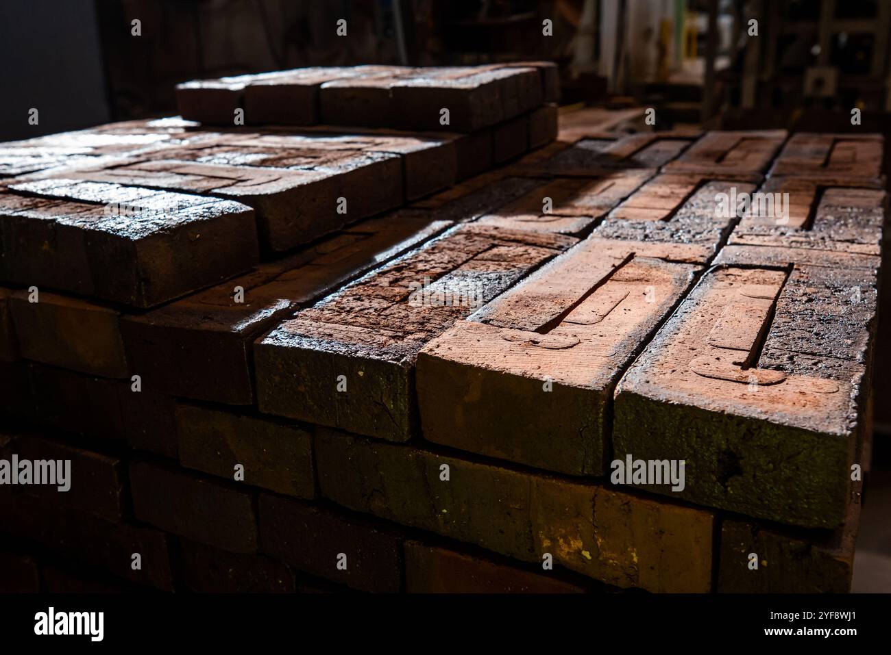 Industrial production of bricks. brick production line in factory Stock ...