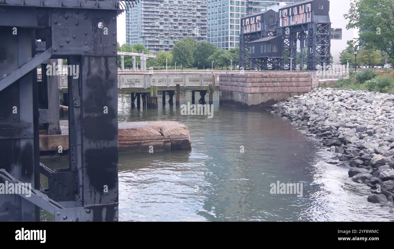 New York City Gantry Plaza dock pier, Long Island sign, Hunters Point ...