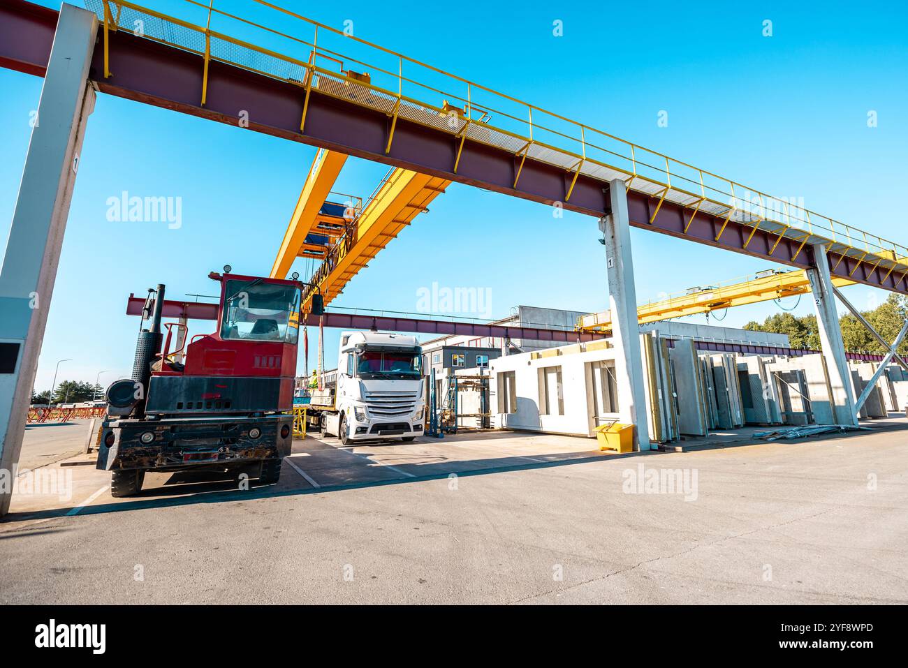 Precast concrete wall panel factory. Transportation, logistic or ...