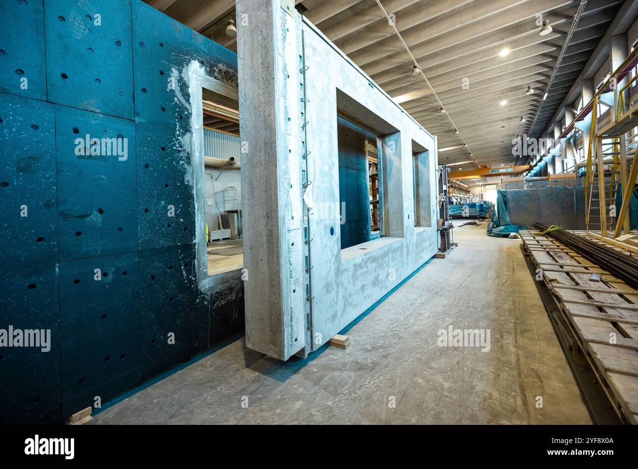Precast concrete wall panels in factory to transport and install Stock ...