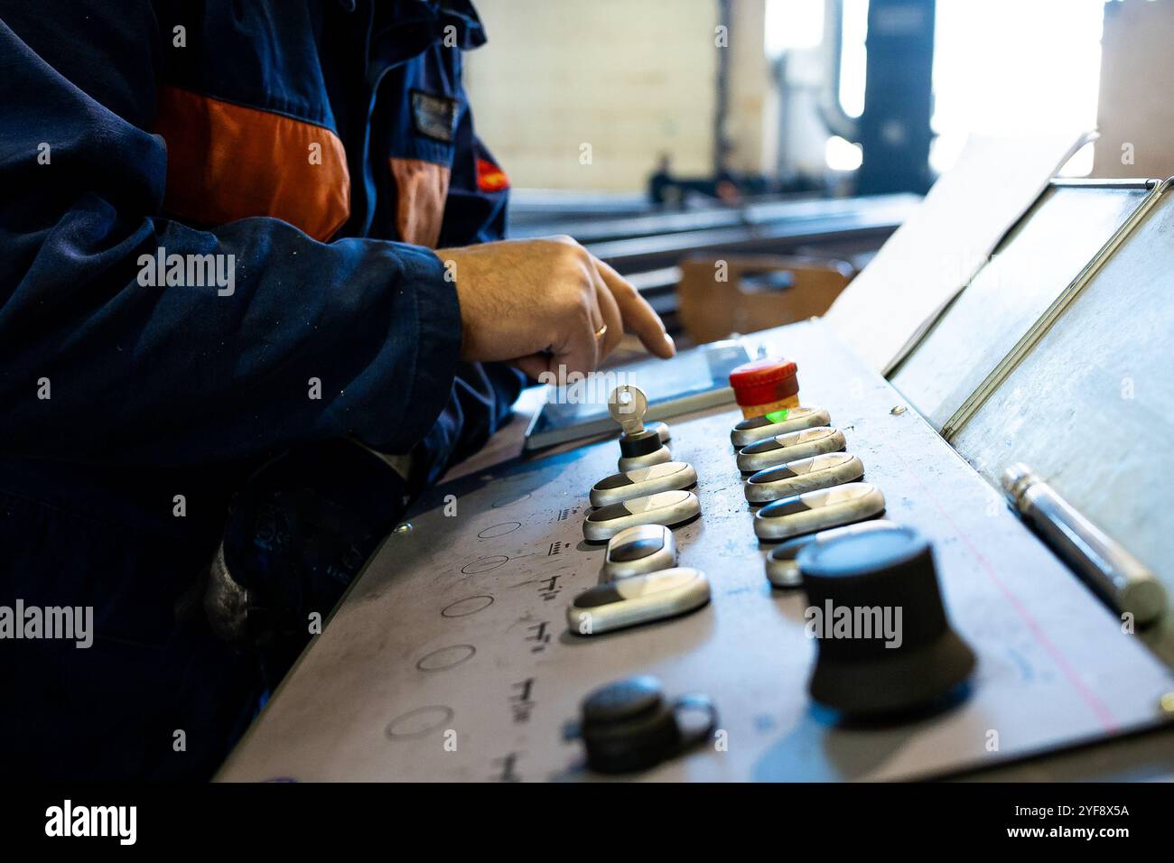 Machine controle panel buttons in the metal factory Stock Photo - Alamy