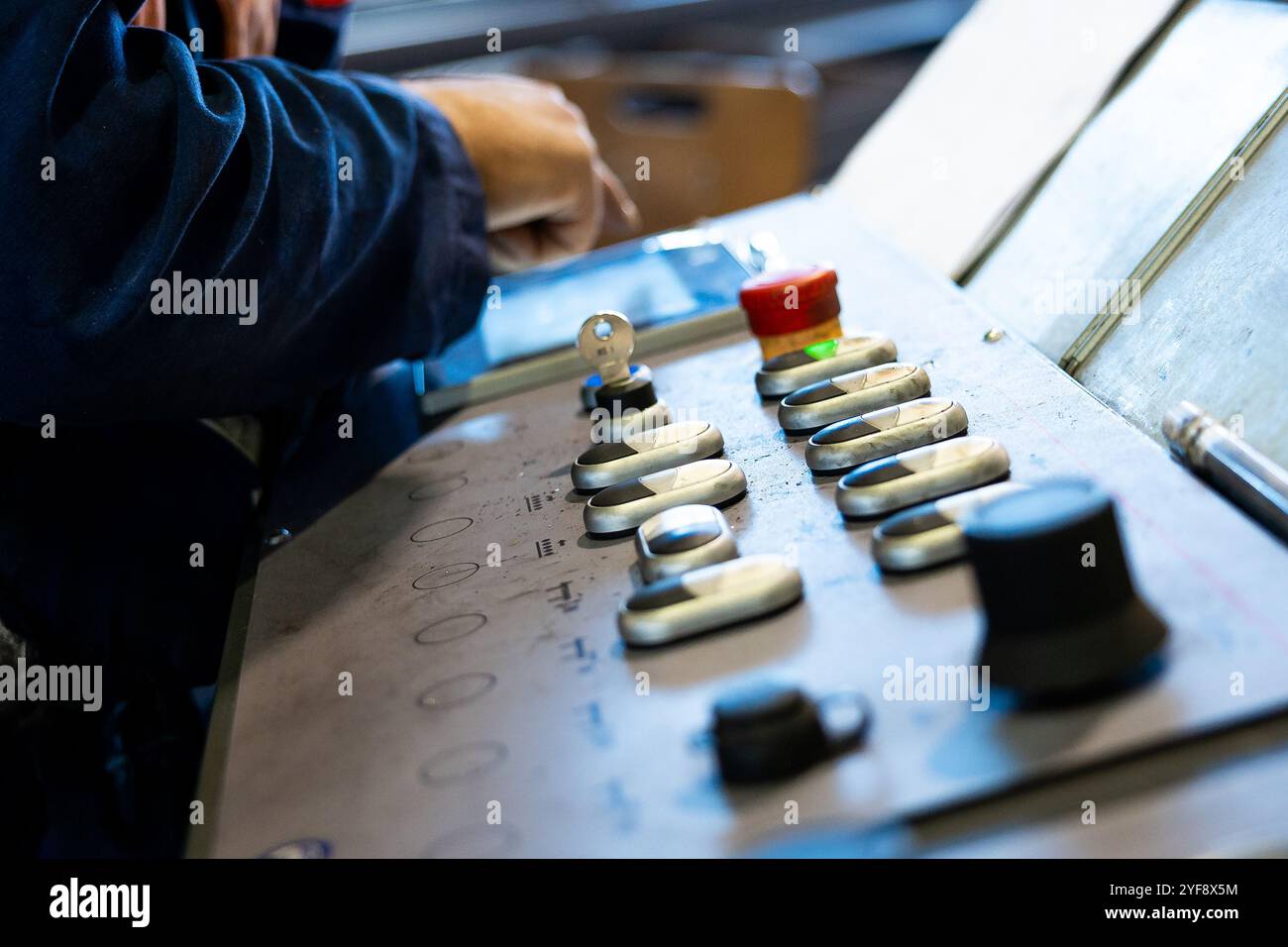 Machine controle panel buttons in the metal factory Stock Photo - Alamy