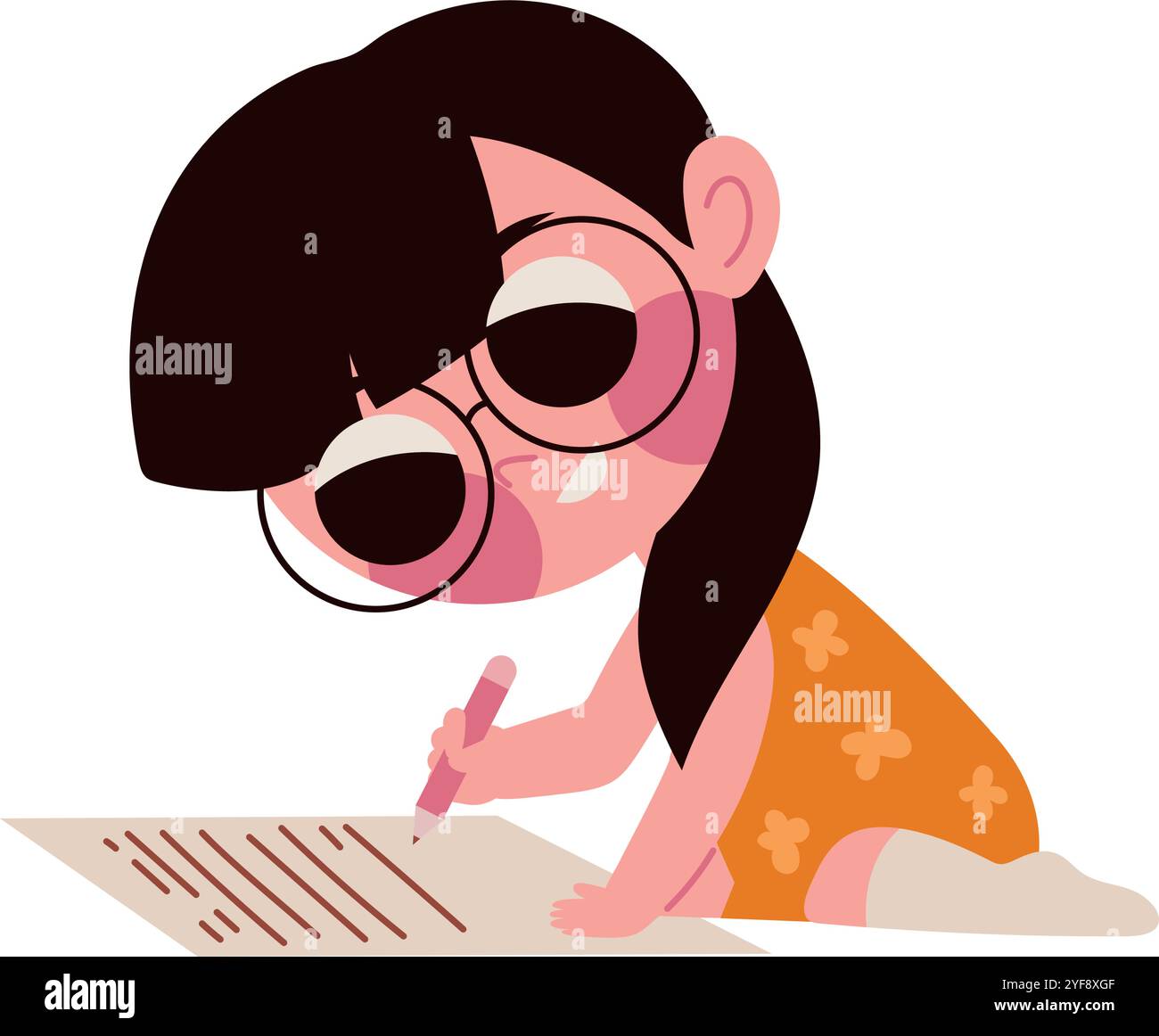 cartoon girl sitting writing with pencil Stock Vector Image & Art - Alamy