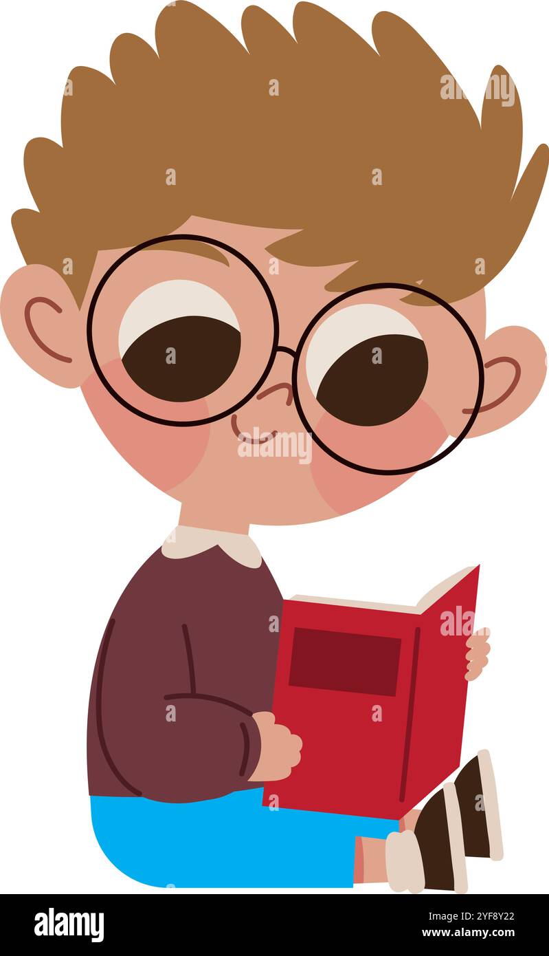 little boy reading a book Stock Vector Image & Art - Alamy