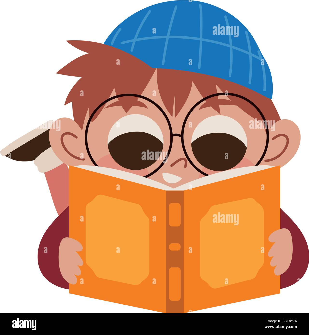cartoon little boy reading book Stock Vector Image & Art - Alamy