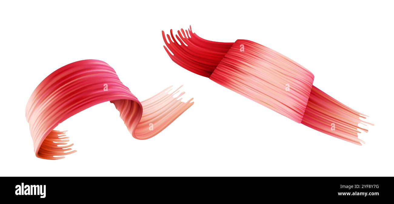 Dynamic red ribbons creating fluid brushstroke effect. Abstract digital ...
