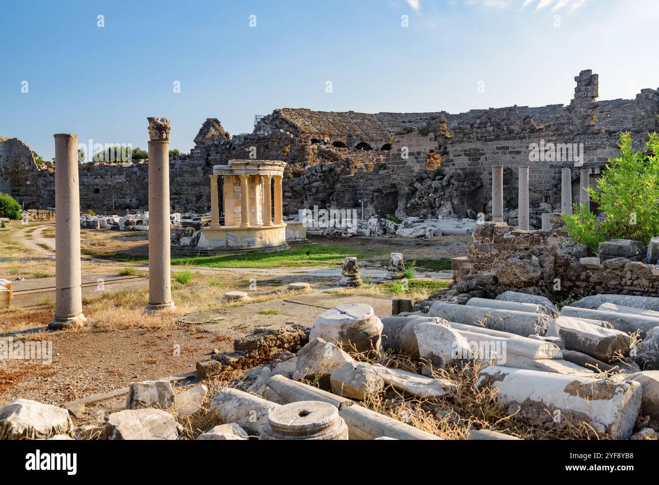 Awesome ruins of the commercial agora in Side, Turkey Stock Photo - Alamy