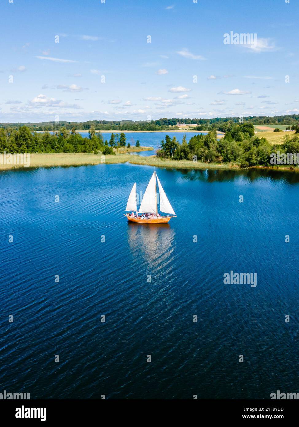 Aerial view sailboat floating green sea water hi-res stock photography ...
