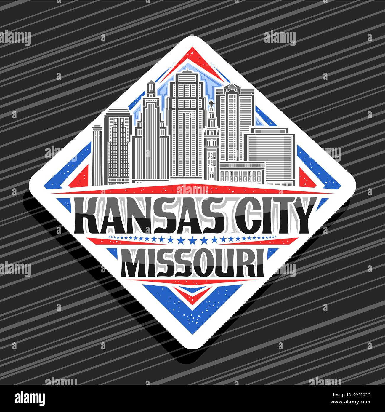 Vector logo for Kansas City, white rhomb road sign with line ...