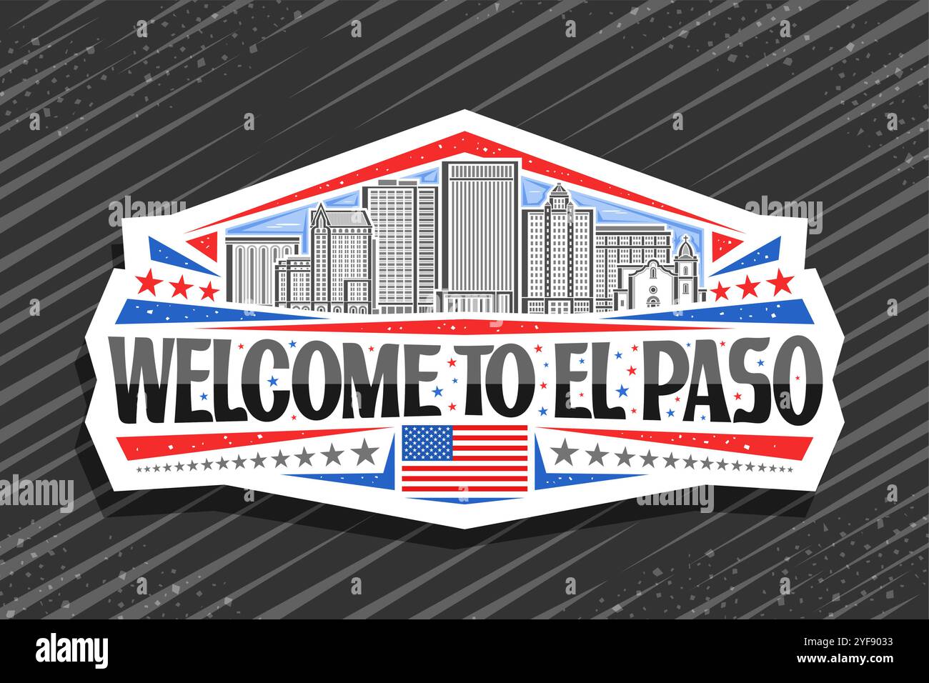 Vector logo for El Paso, decorative cut paper badge with line ...