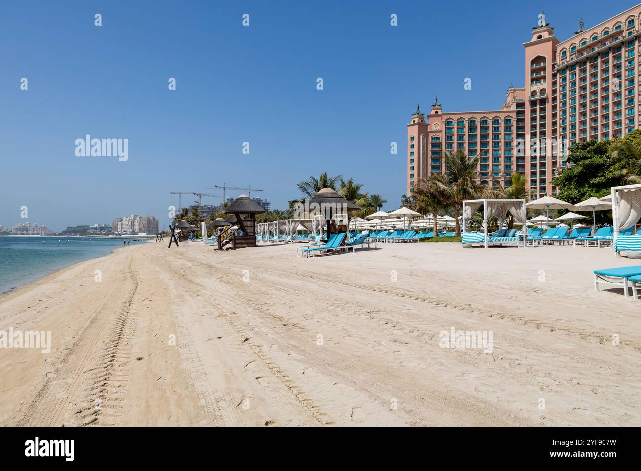Sandy beach at the Atlantis the Palm hotel and the arabian gulf, Dubai ...