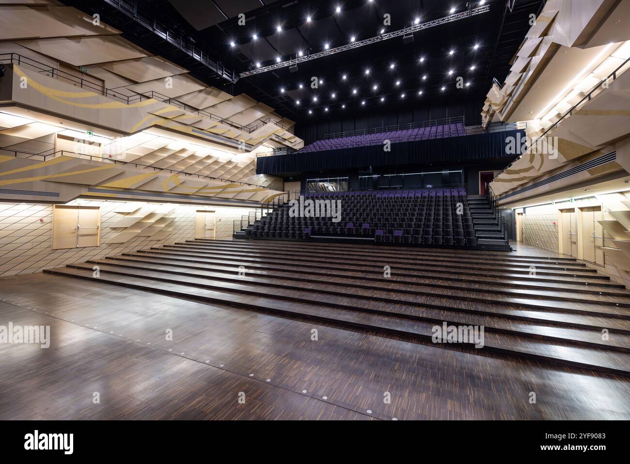 Modern Theater Seating Perspective: Tiered Seats, Advanced Stage ...