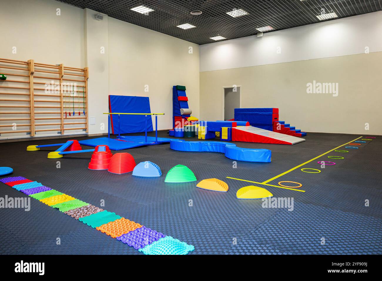 Colorful Gymnastic Equipment in Modern Training Room Kid's Physical ...