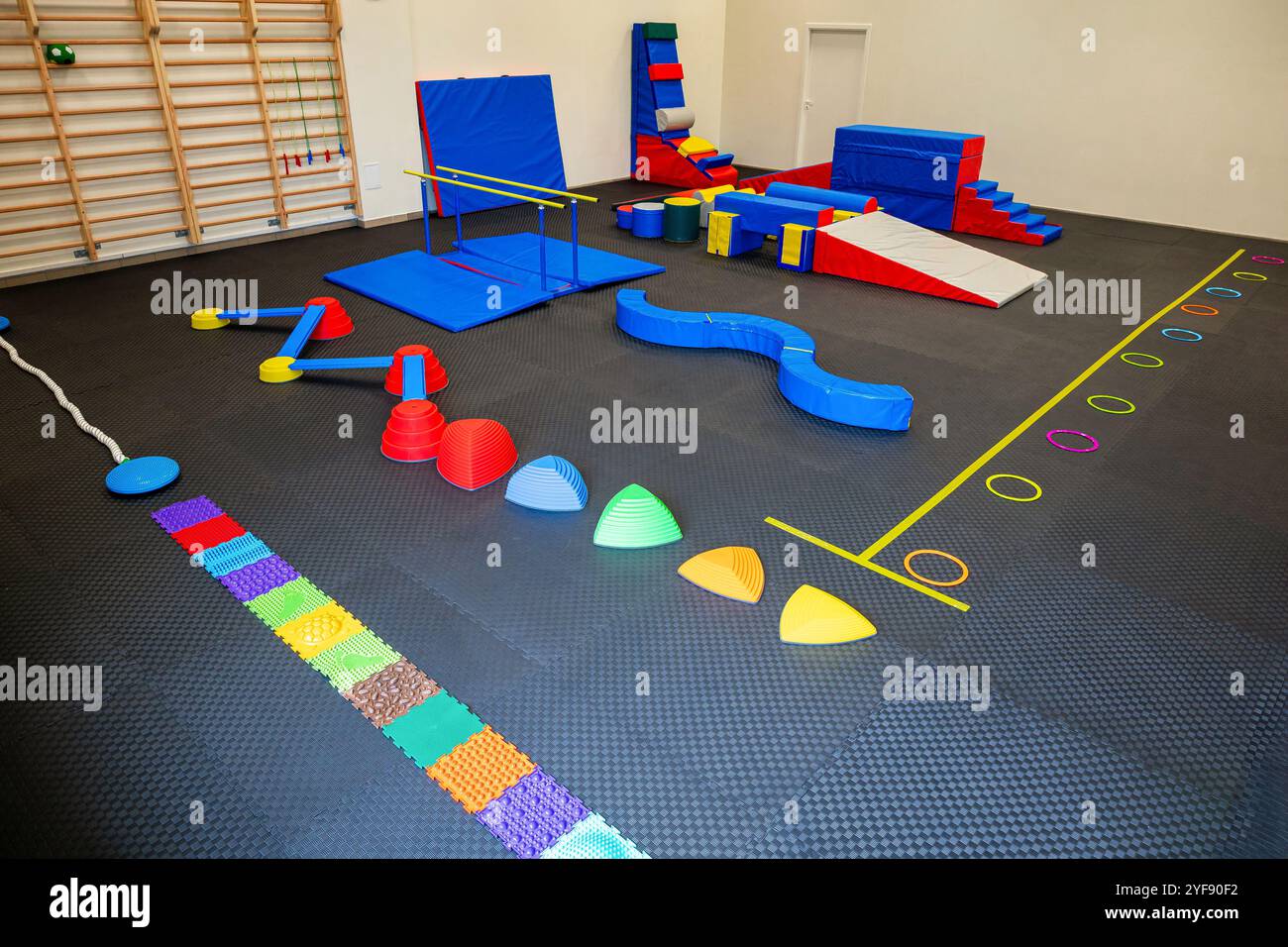 Colorful Gymnastic Equipment in Modern Training Room Kid's Physical ...