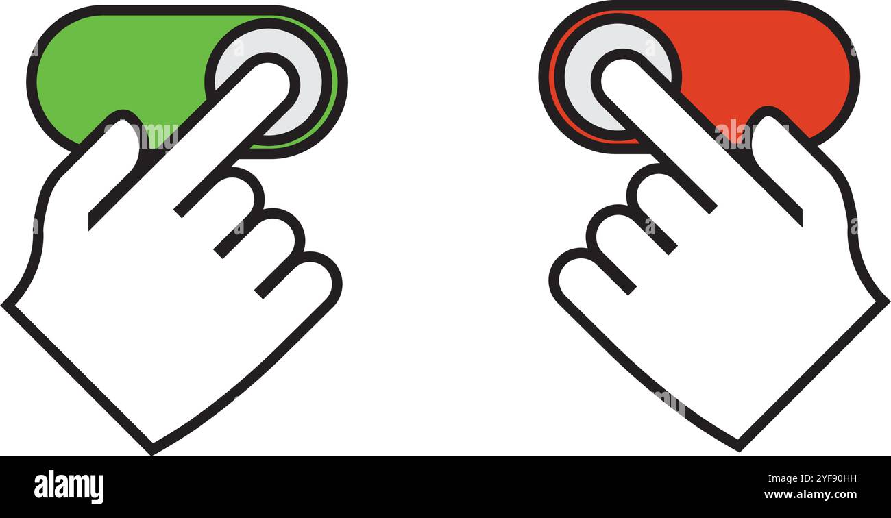 Set of right, left phone swipe gestures. On, off toggle slider blue ...