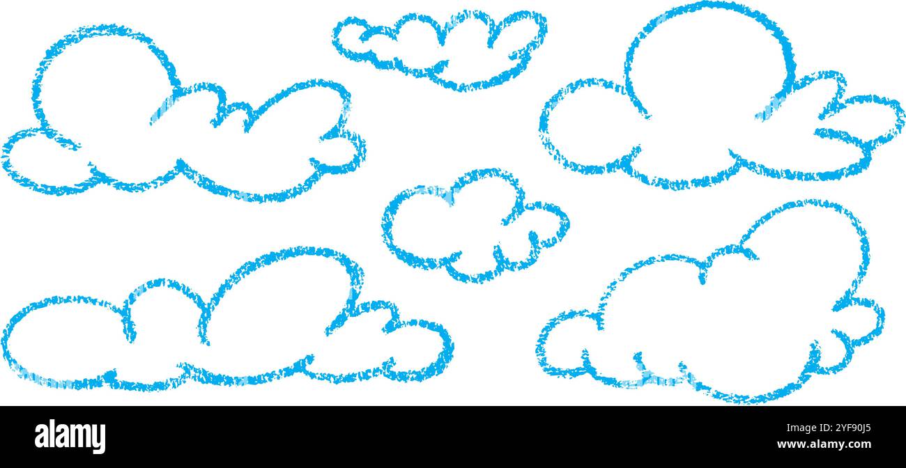 Crayon clouds. Hand drawn chalk and pastel kid illustration. Color ...