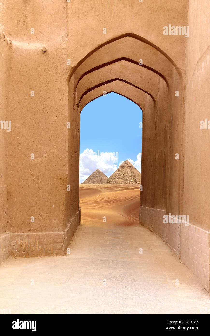 Ancient arch at entrance to Great Pyramids in Giza pyramid complex ...