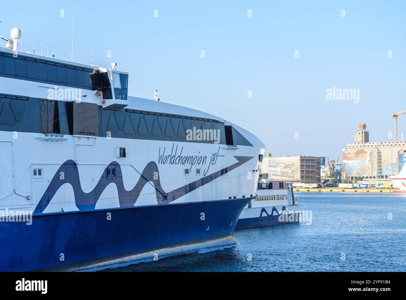 piraeus, greece, 30 oct 2024, ferry boat worldchampion jet operated by seajets in the port ...