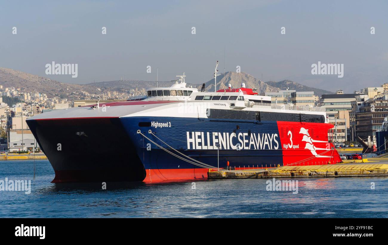 piraeus, greece, 30 oct 2024, Highspeed 3, superfast catamaran ferry operated by hellenic ...