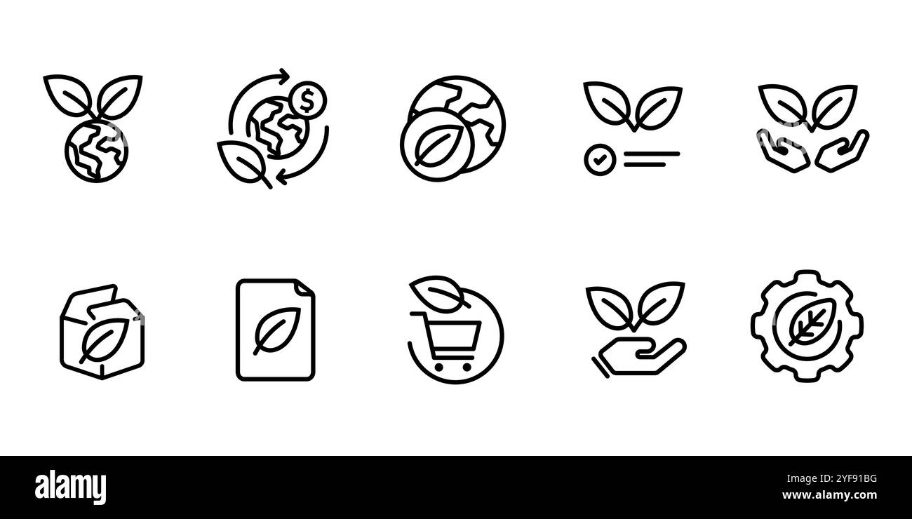 protection eco green environmental icon set collection stroke line ...