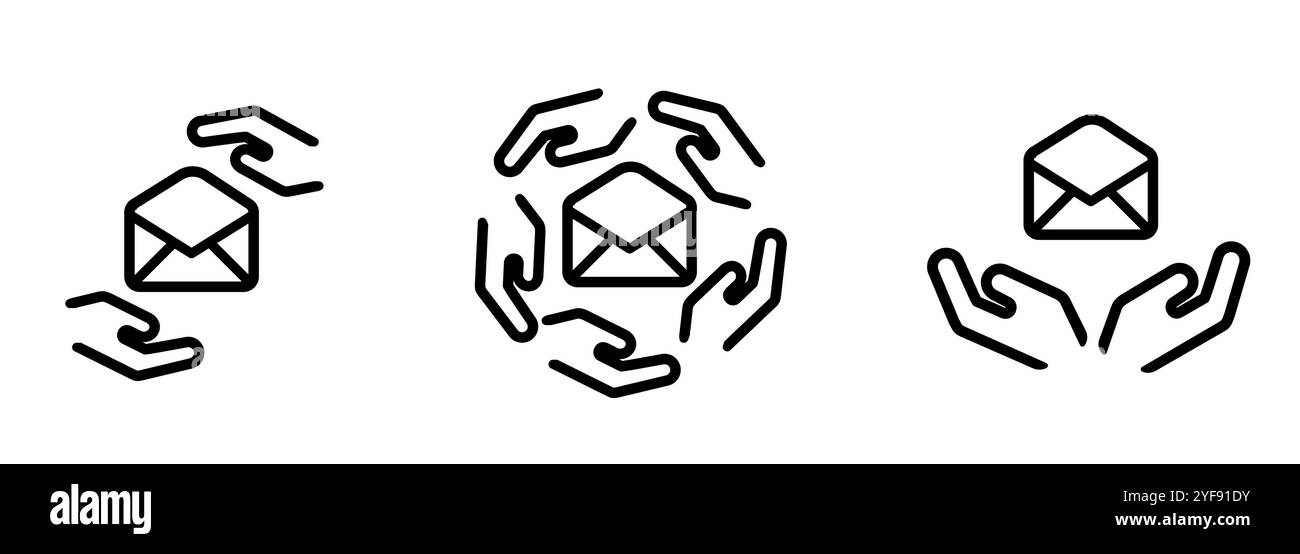 Email message hand and envelope logo icon set collection line stroke ...