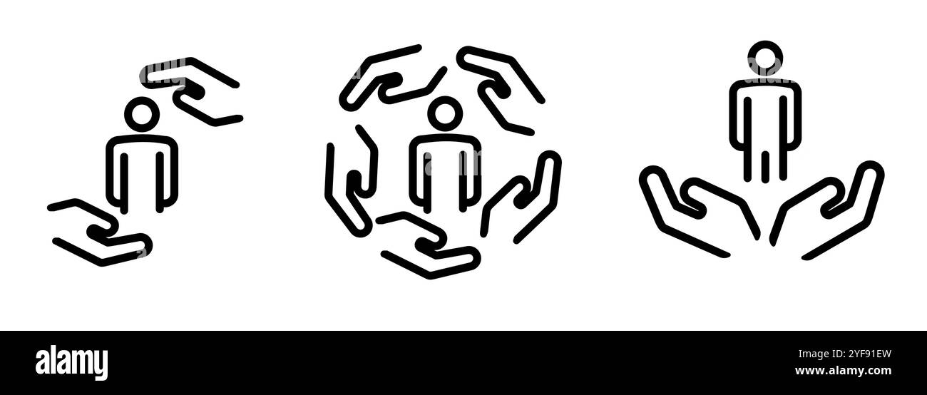hand protect people logo icon set collection line stroke design symbol ...