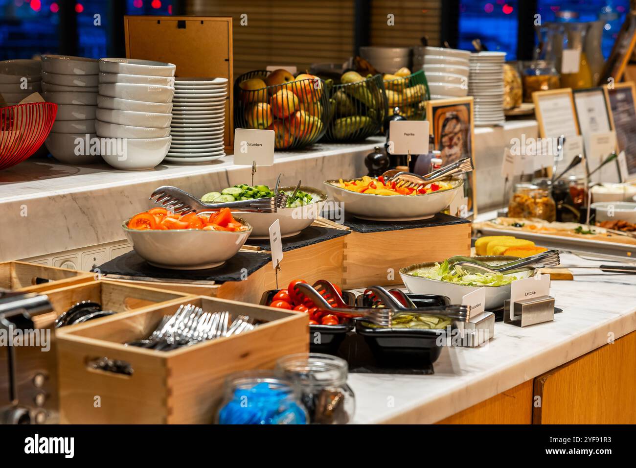 Colorful Salad Bar at a Modern Breakfast Buffet with Variety of Choices ...