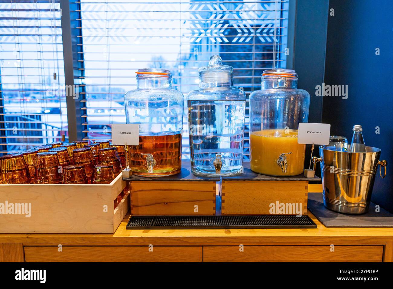 Assorted Juices and Water Dispensers for Breakfast Buffet Stock Photo ...