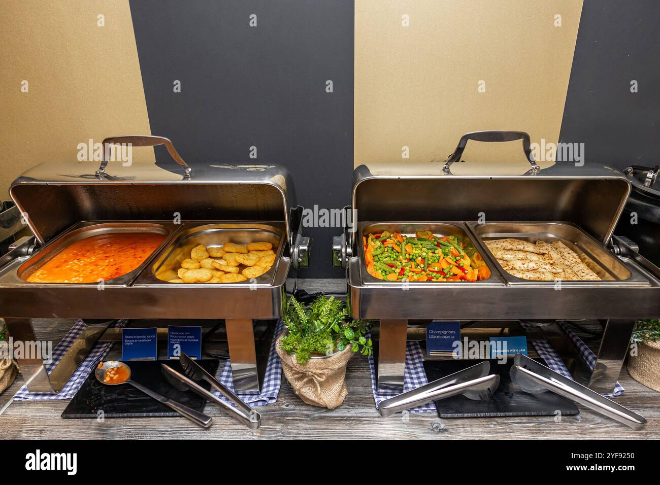 Gourmet Buffet Selection Featuring Vegetables and Pancakes with Jam in ...