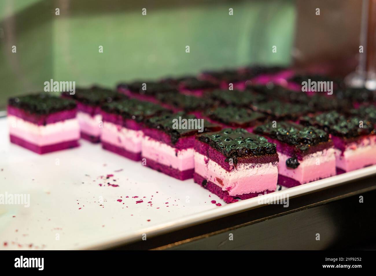 Vibrant Berry Cheesecake Squares on Display at a Hotel Buffet Stock ...
