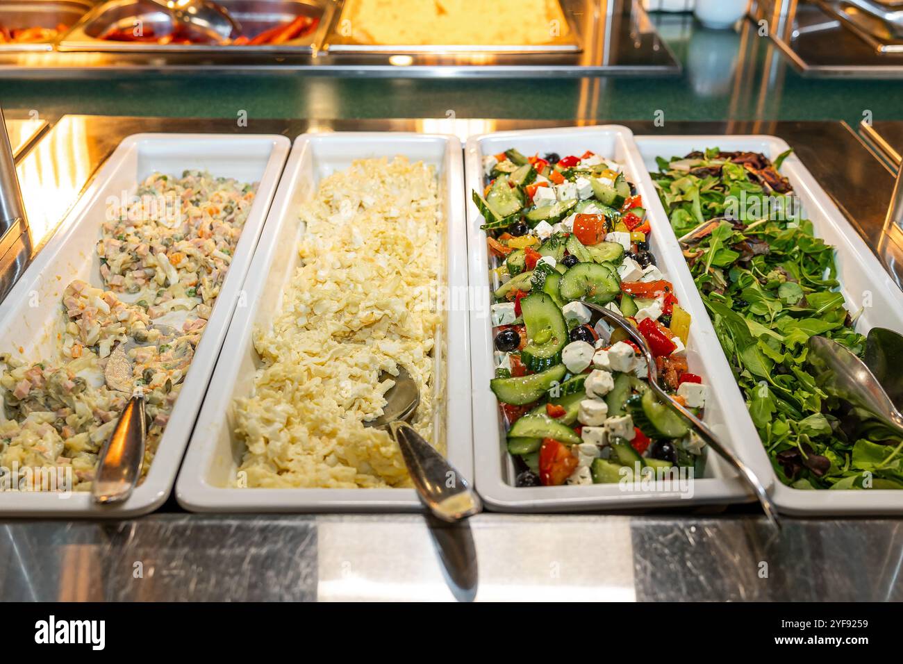 Assorted Fresh Salads and Side Dishes Available at Buffet Service Stock ...
