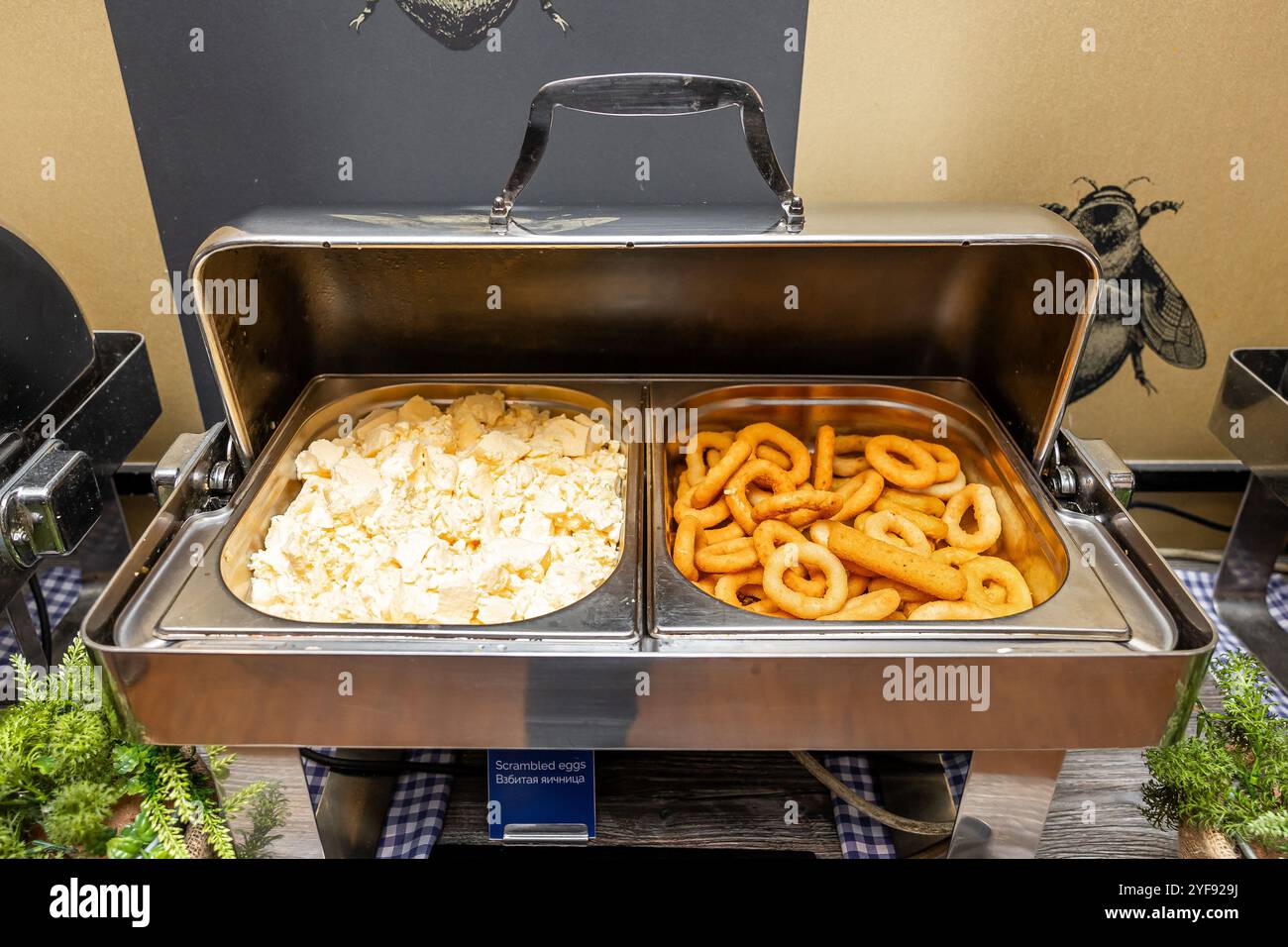 Breakfast Buffet Array with Scrambled Eggs and Curly Fries in Chafing ...