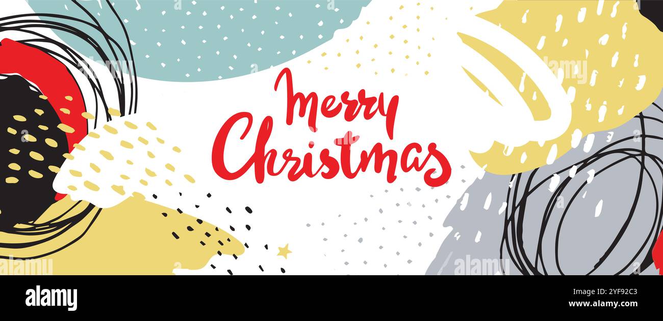 Merry Christmas and Happy New Year, modern poster with abstract ...