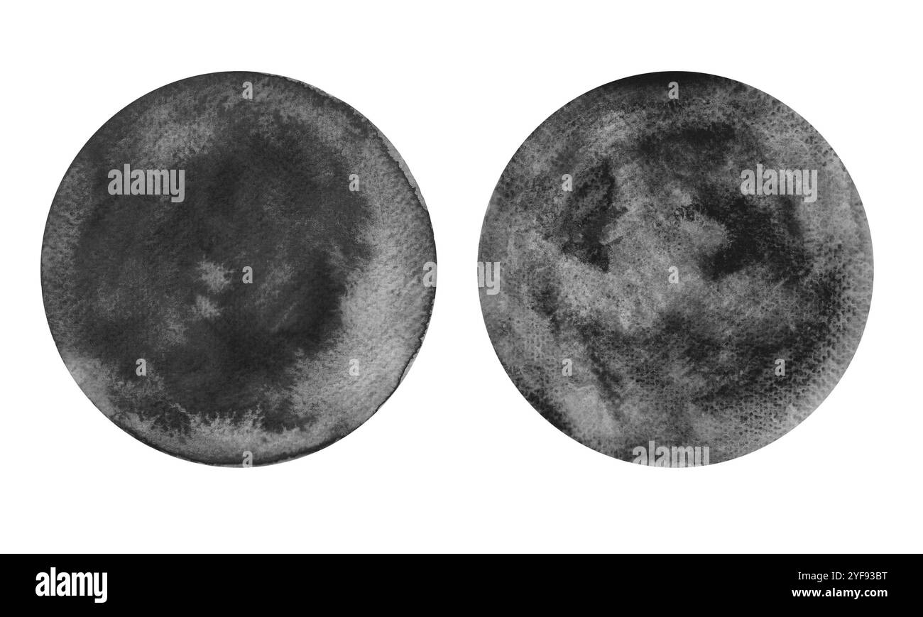 Set of two circles with watercolor fill. Black and different shades of ...