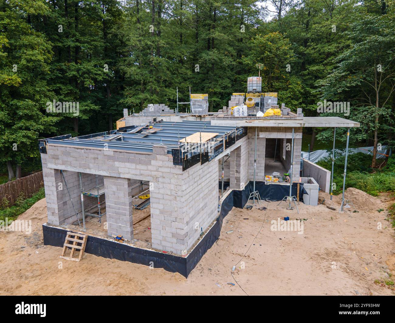New residential house under construction with cinder blocks and ...