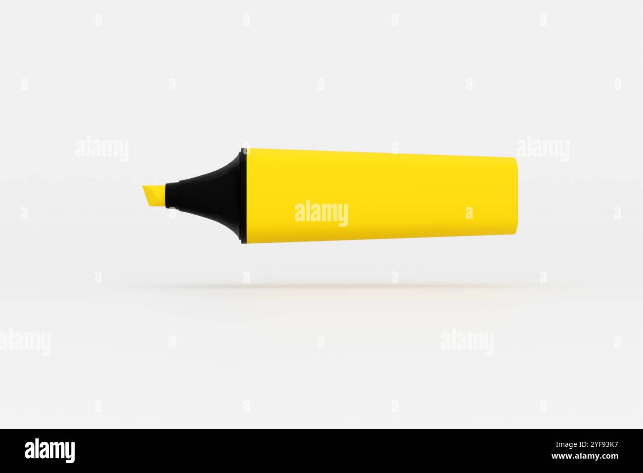 Yellow highlighter pen floating on a white background, creating a ...