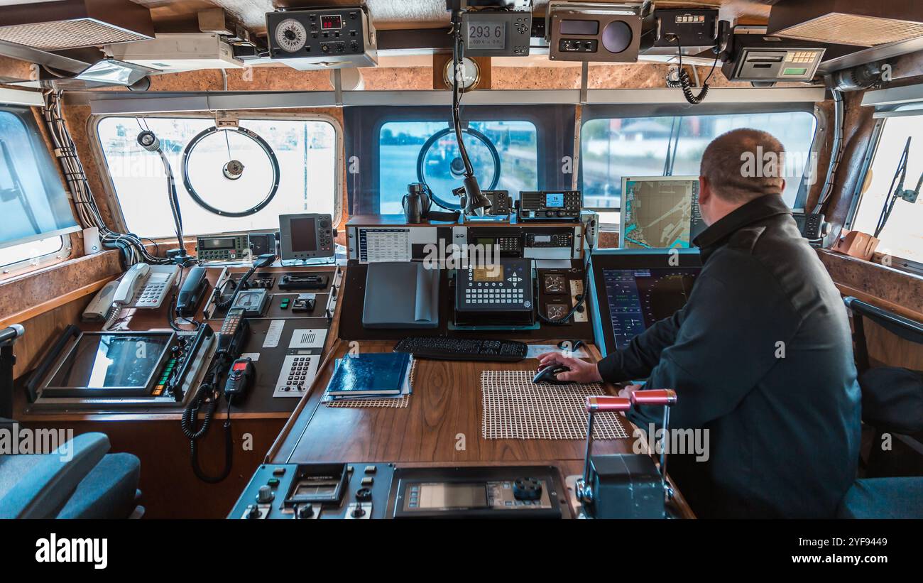 Navigational Bridge of a Modern Military Vessel Featuring Advanced ...