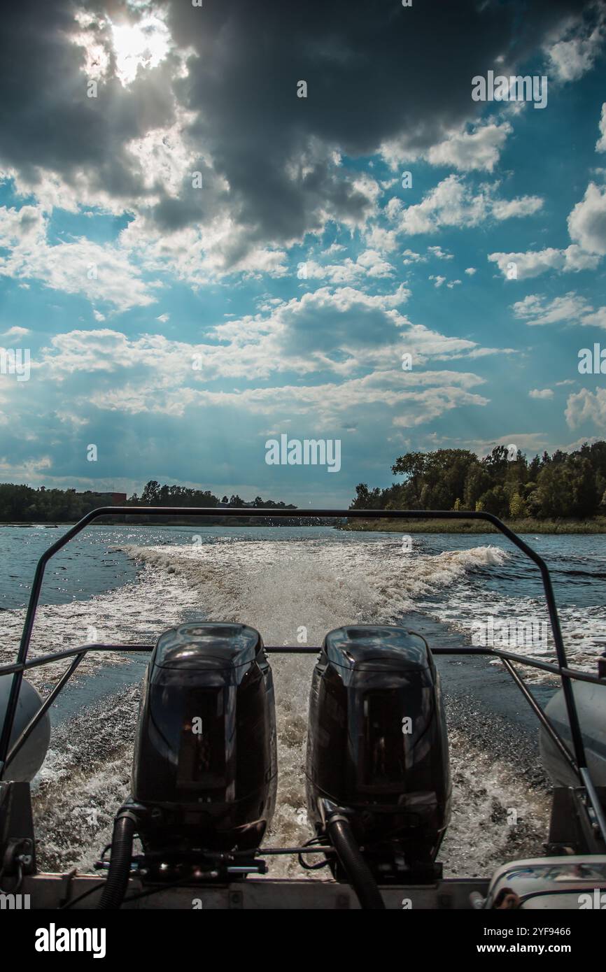 View from a Military Patrol Boat Navigating River with Industrial Port ...