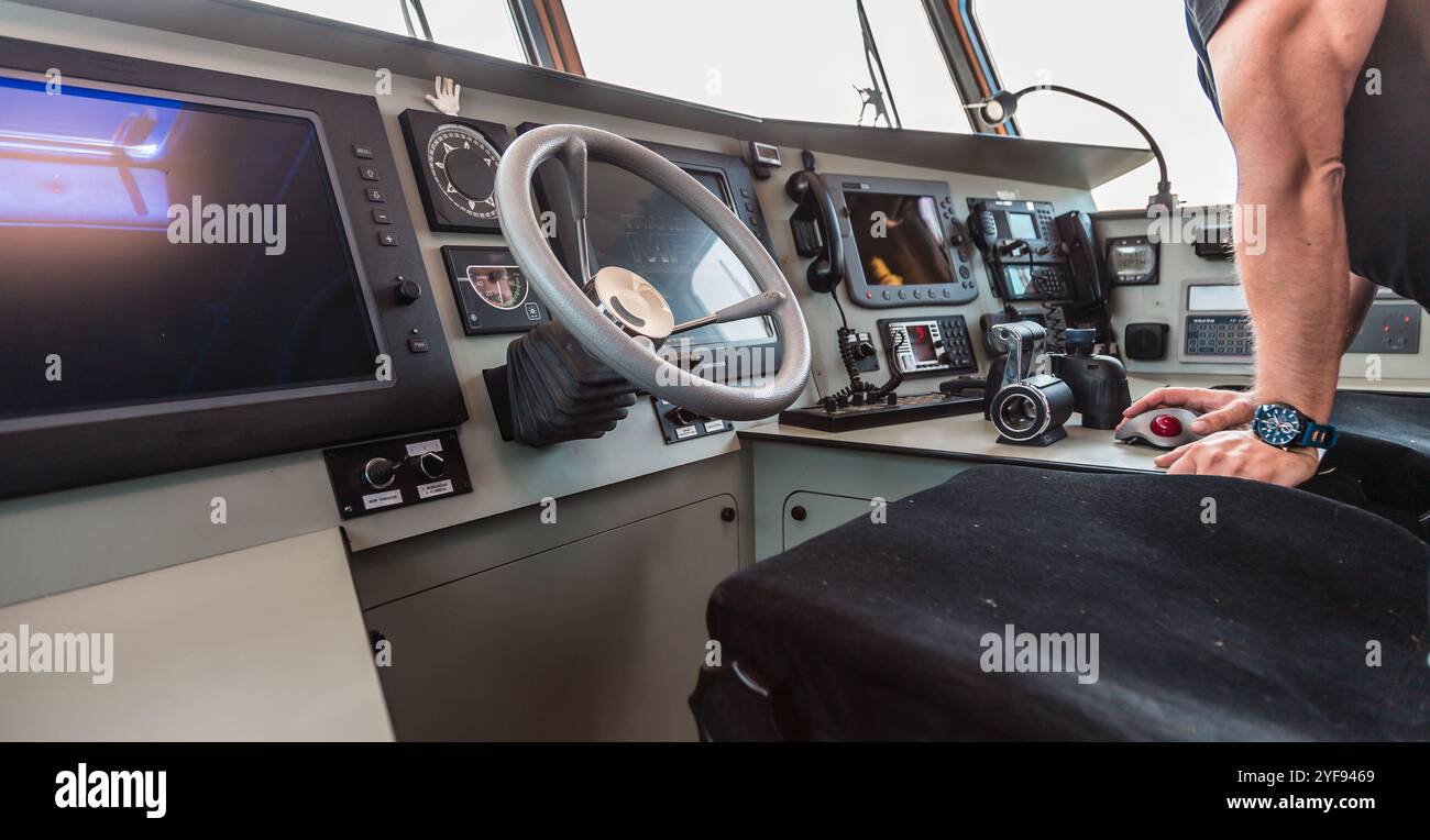 Navigational Bridge of a Modern Military Vessel Featuring Advanced ...